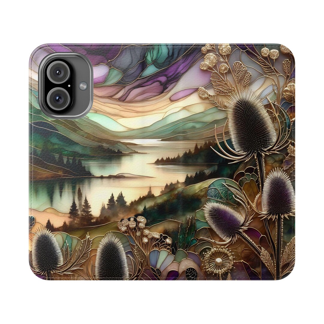 Scottish Loch Thistle Flower Flip Phone Case, Scotland Celtic Vegan ...