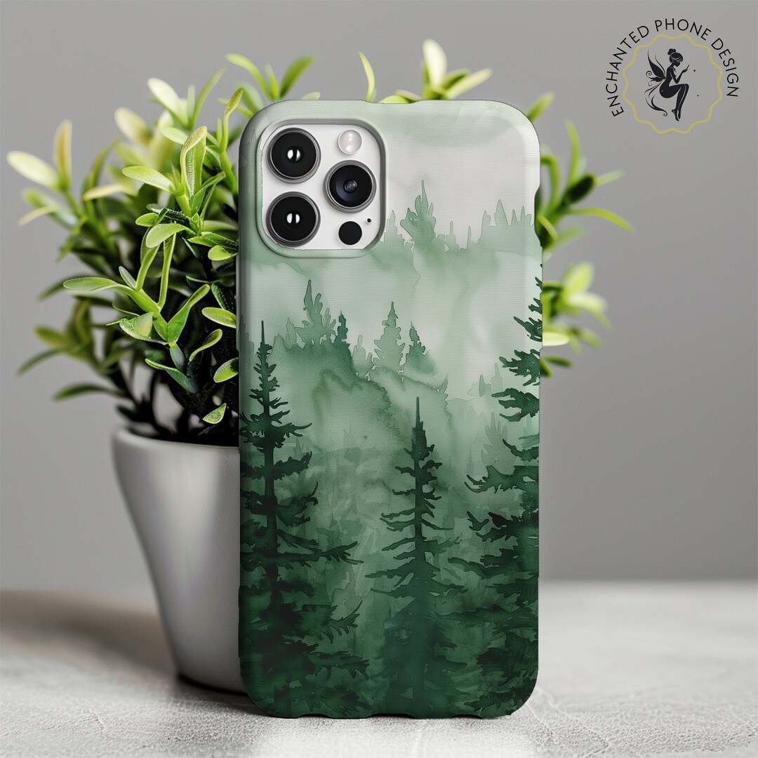Green Misty Forest Fir Tree Art Nature Phone Case Inspirational Art ...