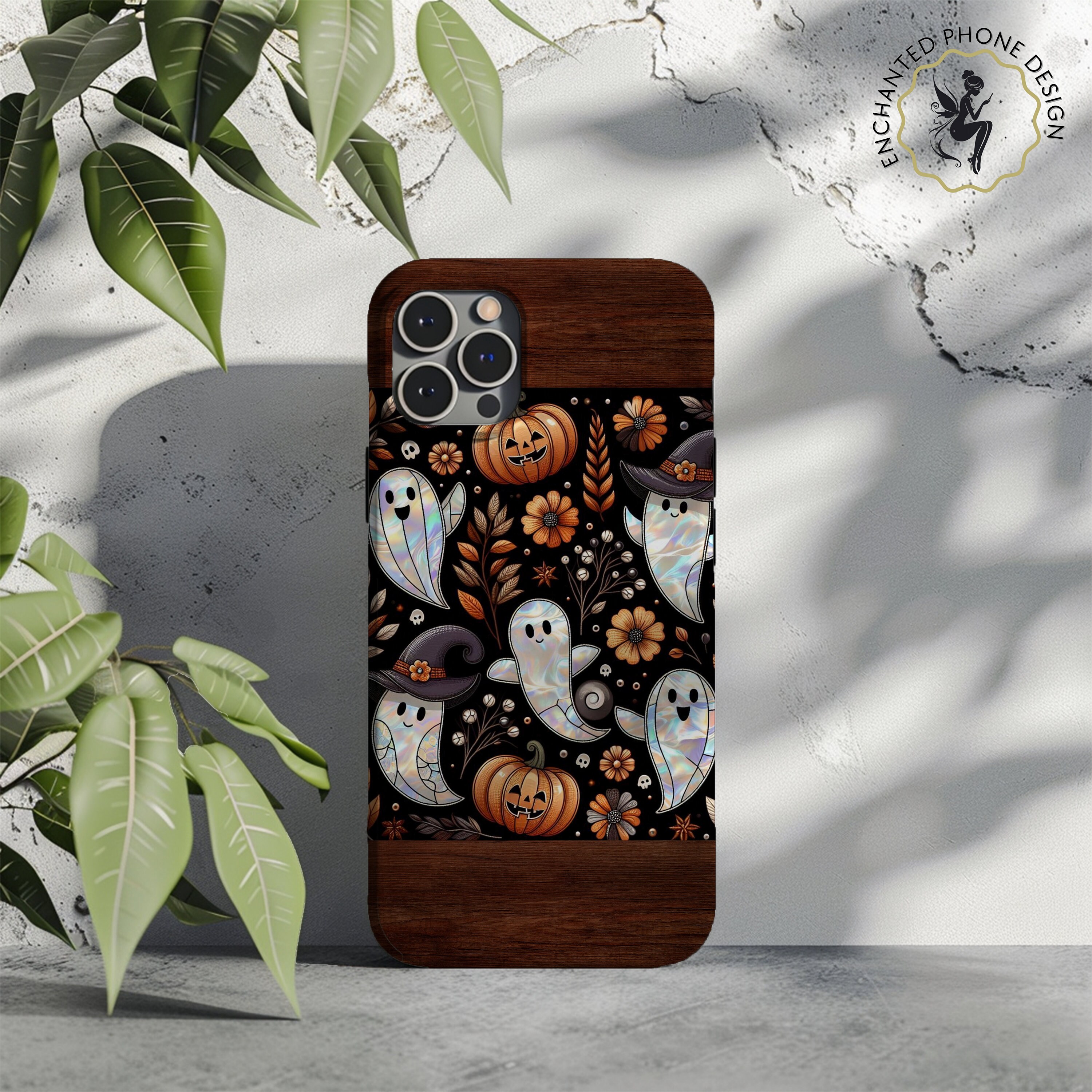 Custom Cute Spooky Halloween Phone Case, Personalized Mother of Pearl ...