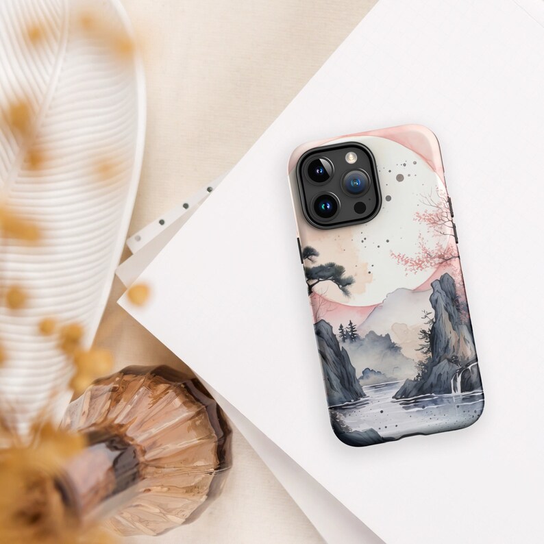 Japandi Style Japanese Inspired Watercolour Effect Mountain Landscape ...