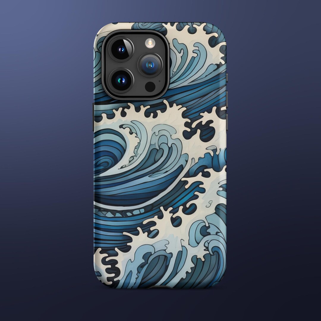 Japandi Hokusai Inspired Wave Pattern Mobile Phone Tough Case for ...
