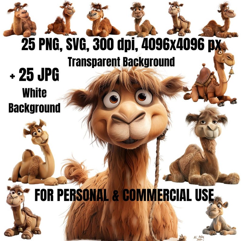 Camel Clip Art Bundle | 25 Camel Clipart SVG PNG | Watercolor Camel ...
