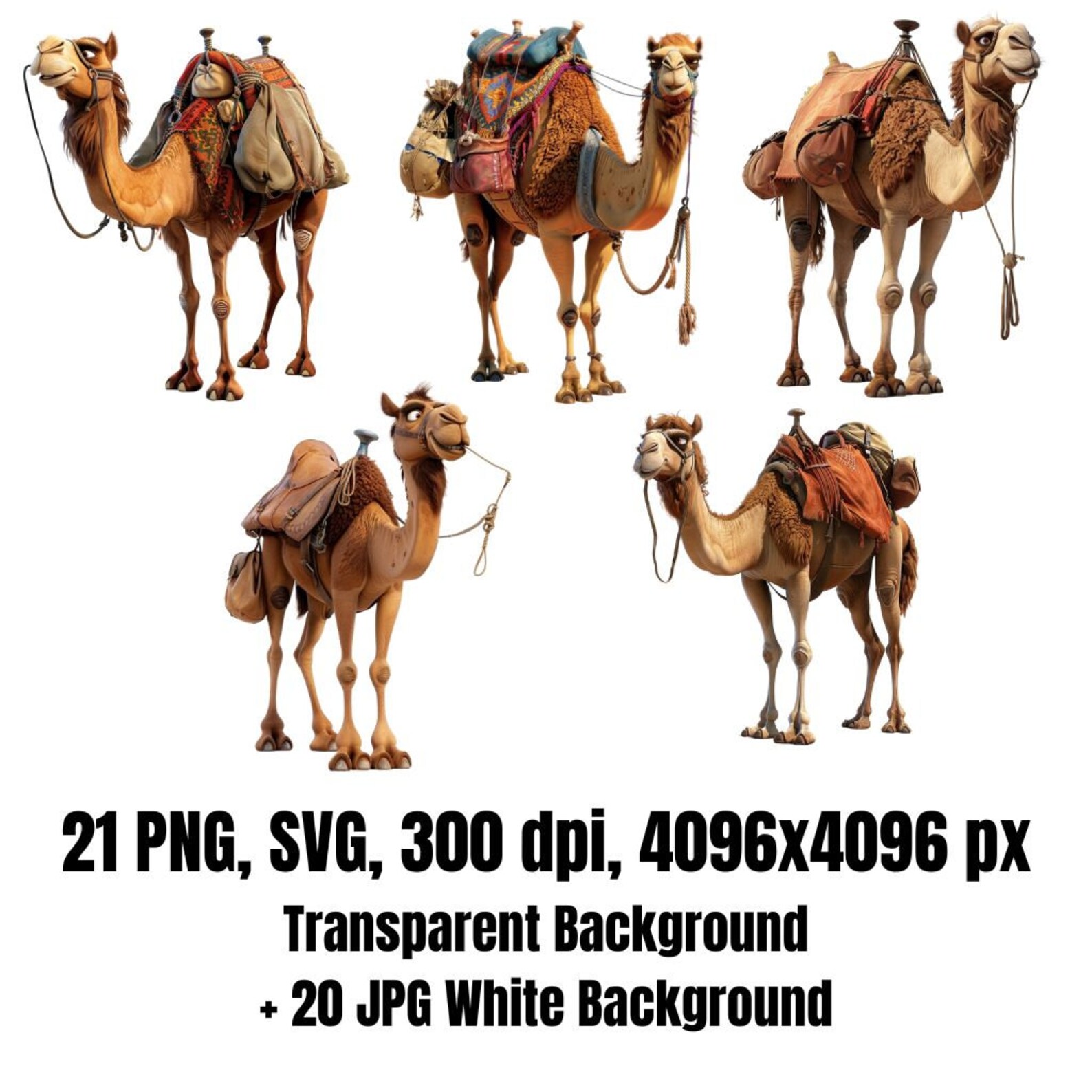 Camel Clipart Bundle | 21 Camel Clipart SVG PNG | Desert Clipart ...
