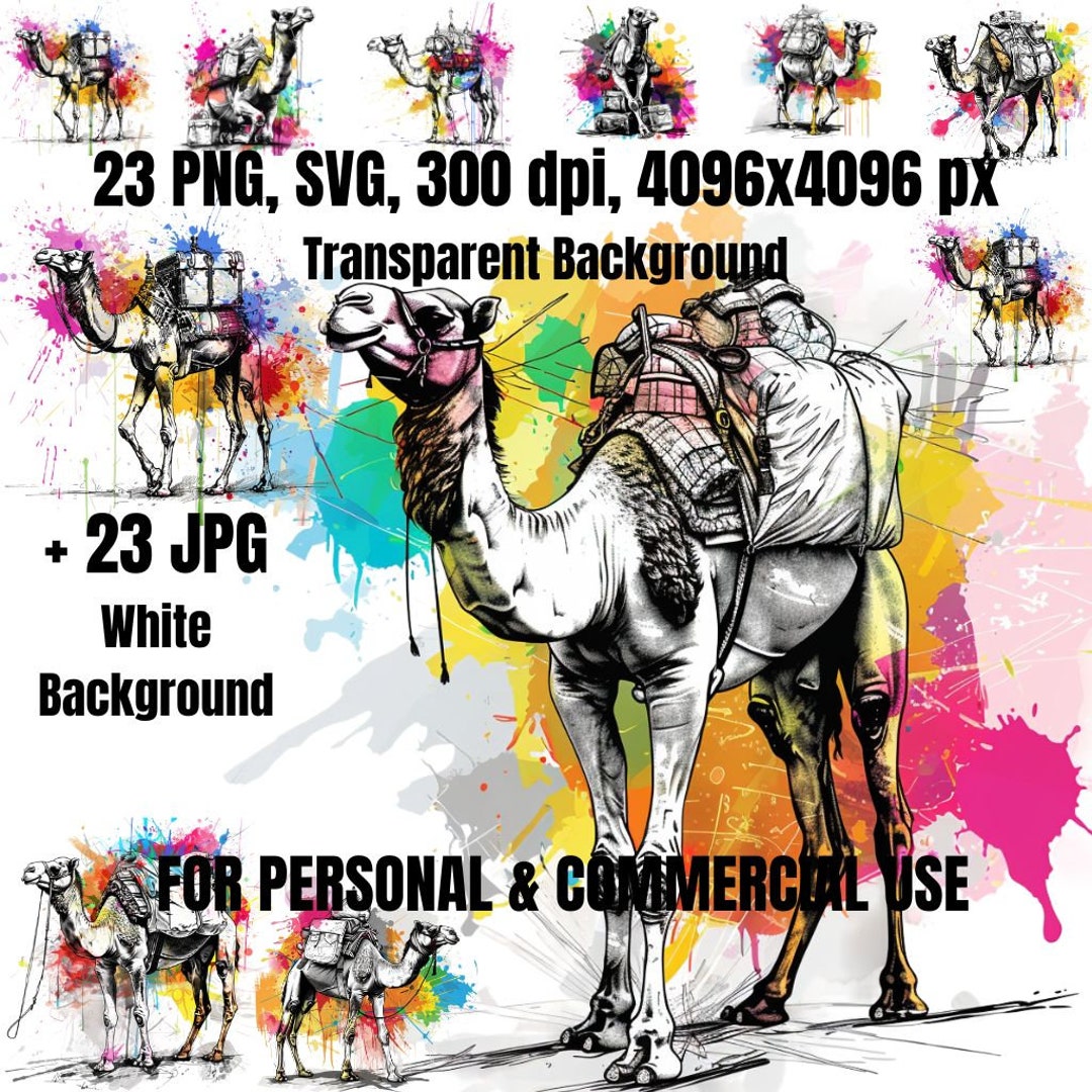 Camel Clipart Bundle | 23 Camel Clipart SVG PNG | Camel Illustrations | Watercolor Camel ...