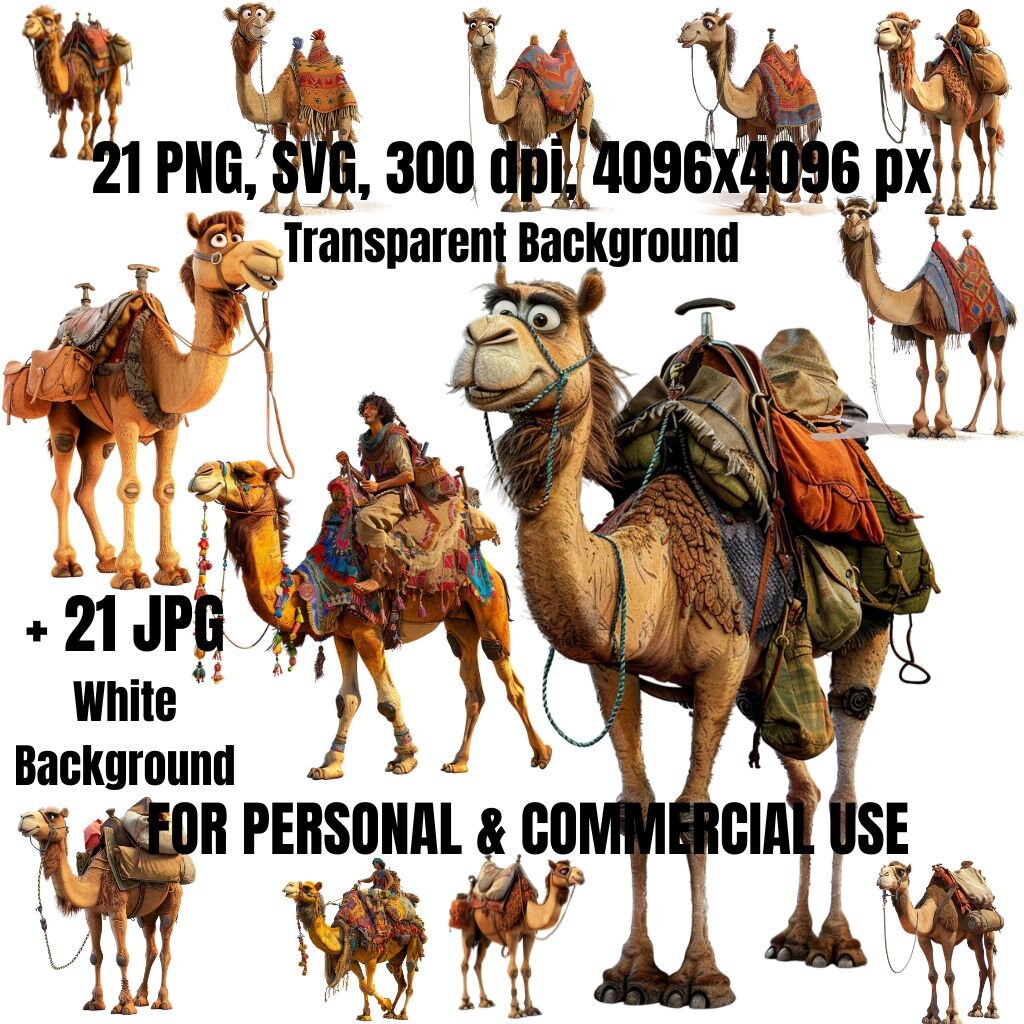 Camel Clipart Bundle | 21 Camel Clipart SVG PNG | Desert Clipart ...