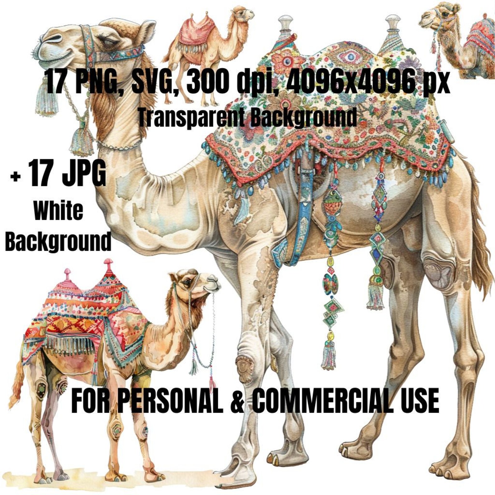 Camel Clipart Bundle | 17 Camel Clipart SVG PNG | Commercial Use ...