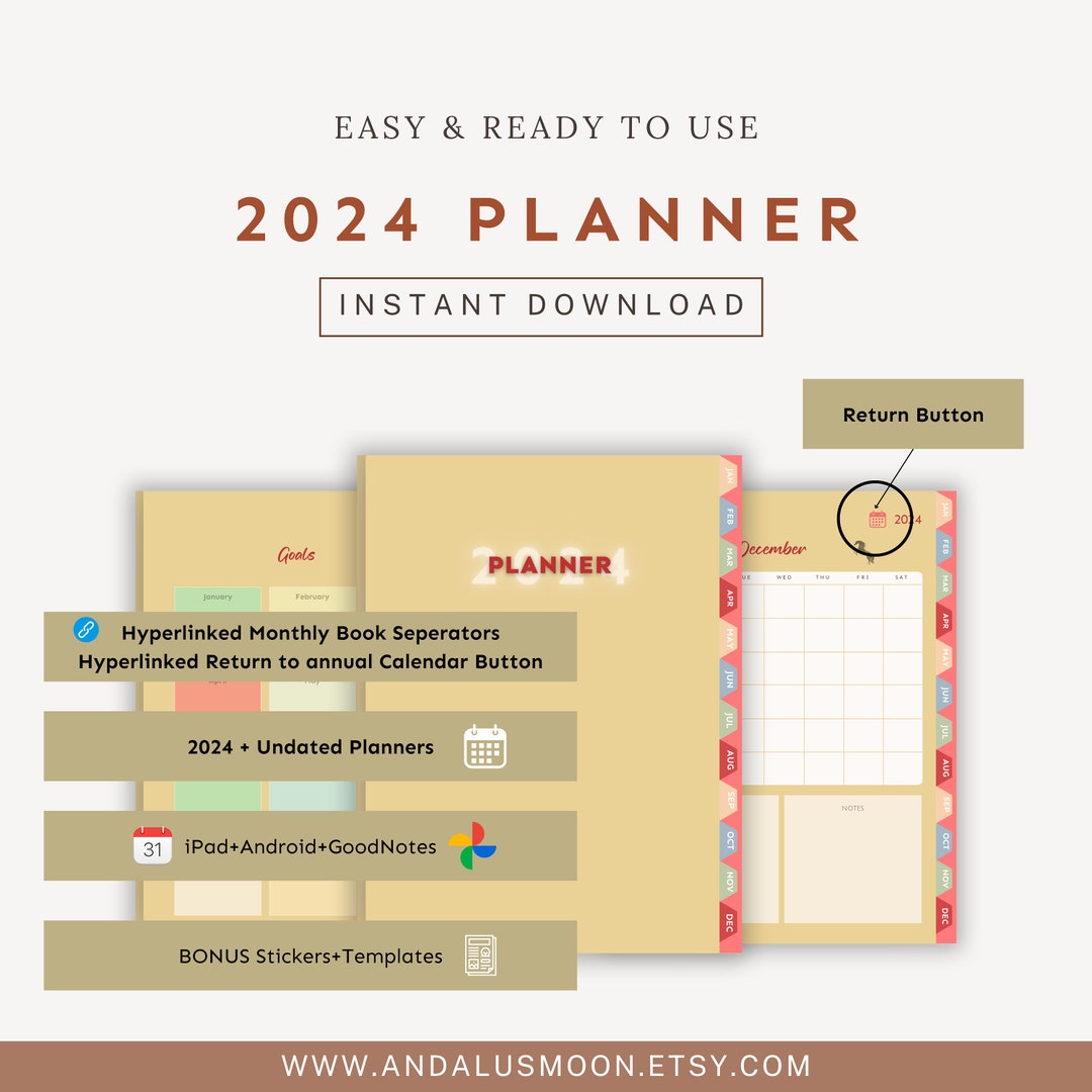 2024 Printable Digital Planner AI Hyperlinked iPad Compatible With ...