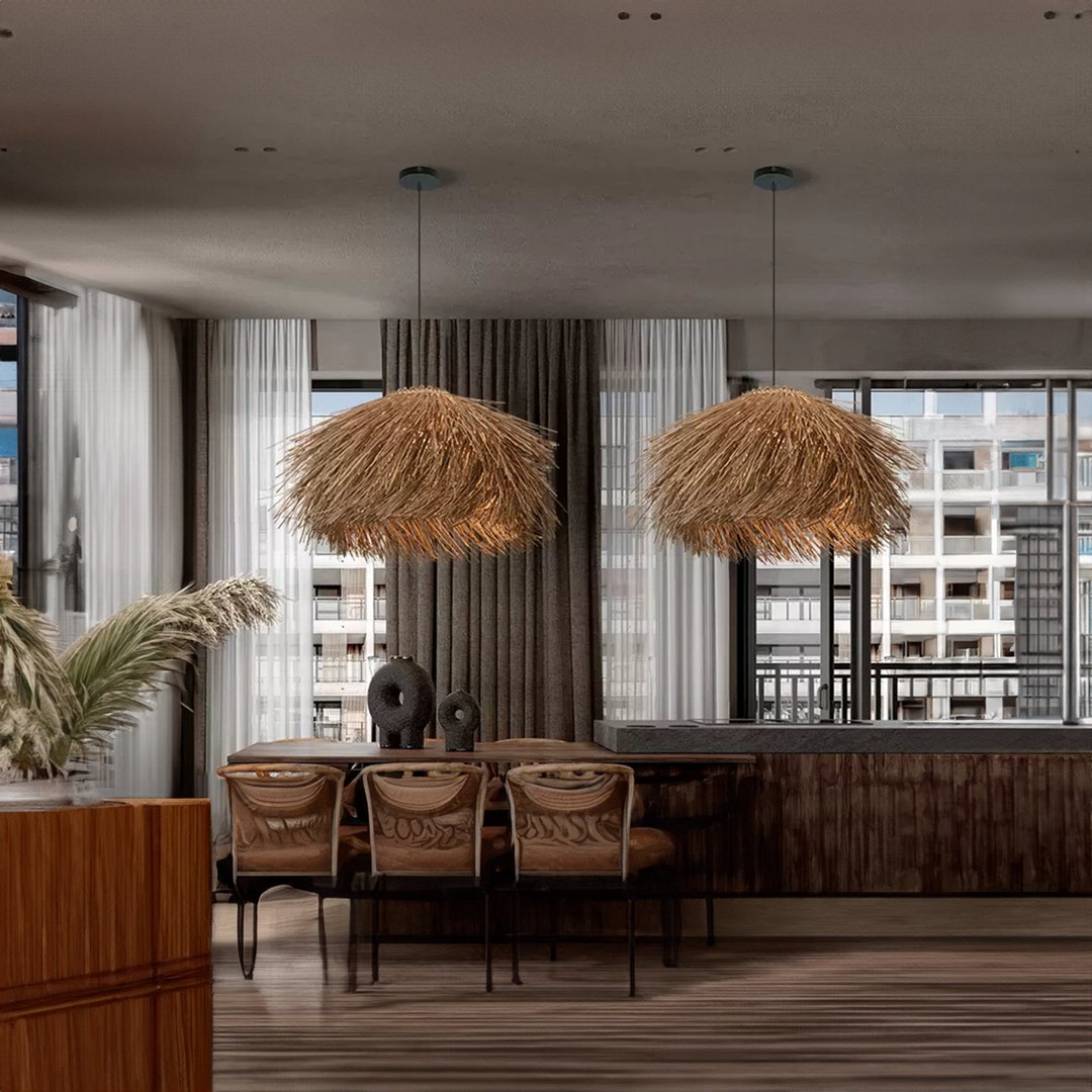 Rattan Pendant Light Mid Century Modern Lamp Hanging Lamp Rattan ...