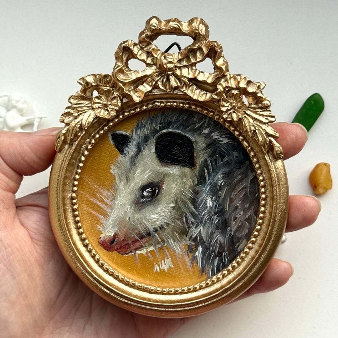 Cute Opossum Painting Animals Oil Gold Frame Art Victorian Portrait ...