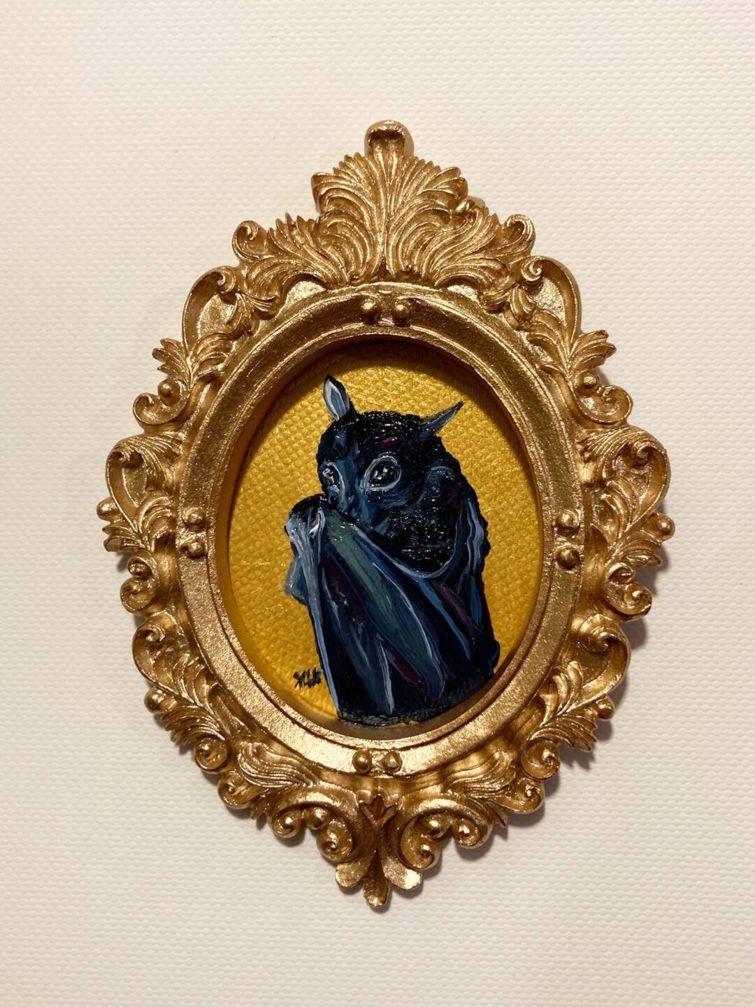 Bat Painting Original Small Framed Art Goth Painting Bat Gifts Mini ...