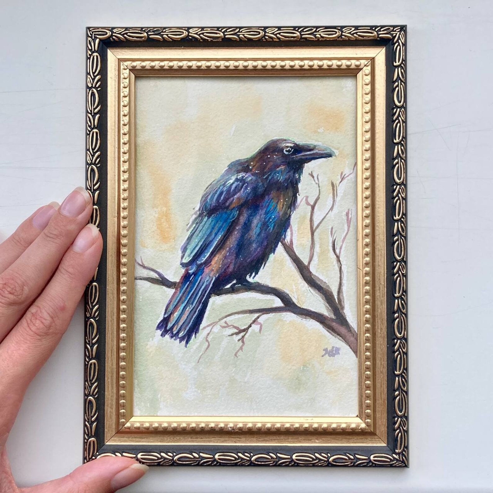 Raven Painting Original Small Bird Painting Raven Art Crow Illustration ...