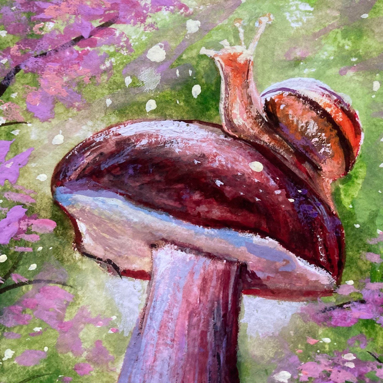 Mushroom Print Realistic Mushroom Art Snail Painting Print Mushroom ...