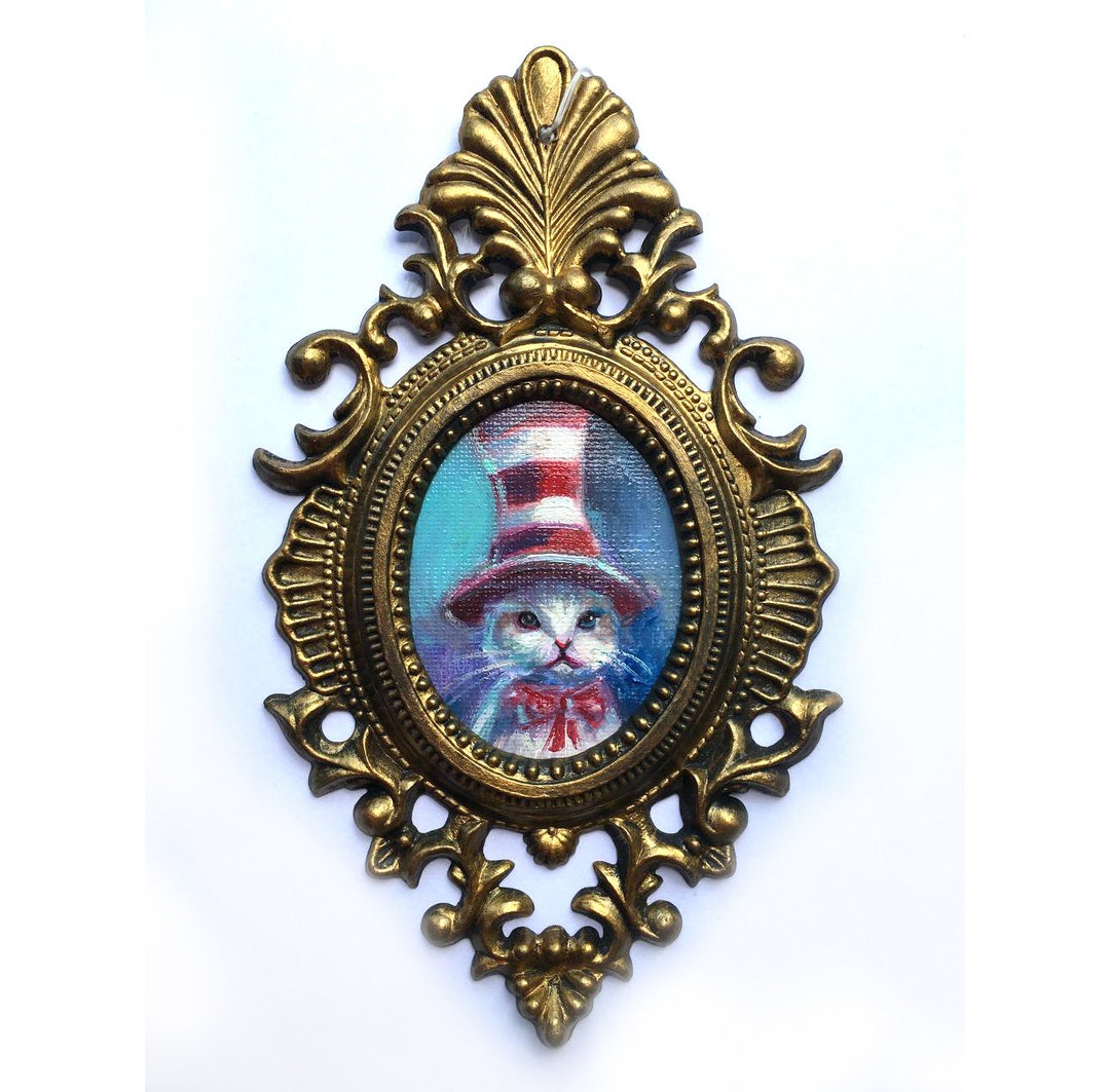 Alice in Wonderland Framed Original Painting Cheshire Cat Gold Gift Art ...