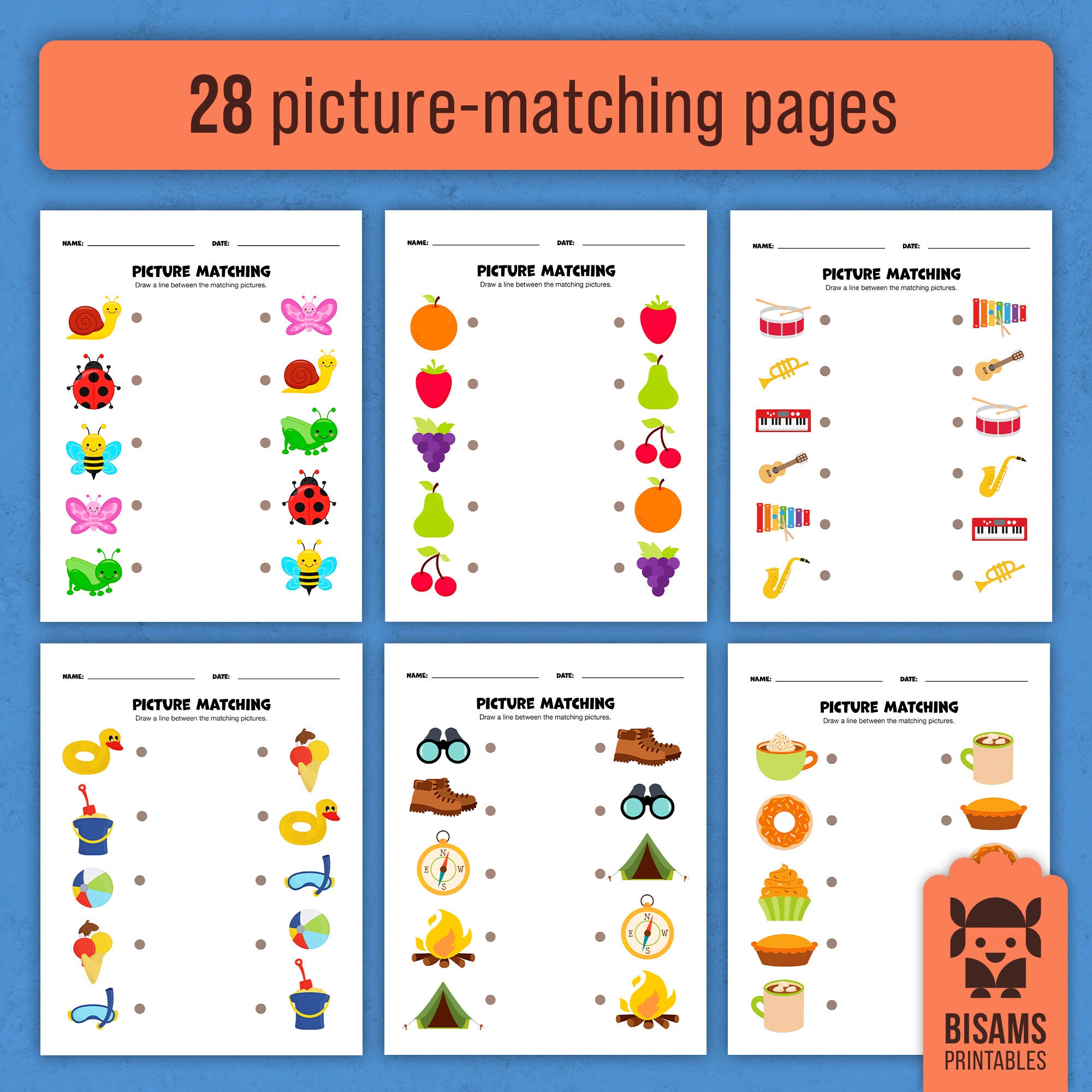 50 Printable Picture Matching Worksheets, Match the Pictures, Match the ...