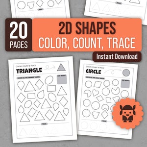 20 Printable 2D Shapes Math Worksheets, Color, Count and Trace ...