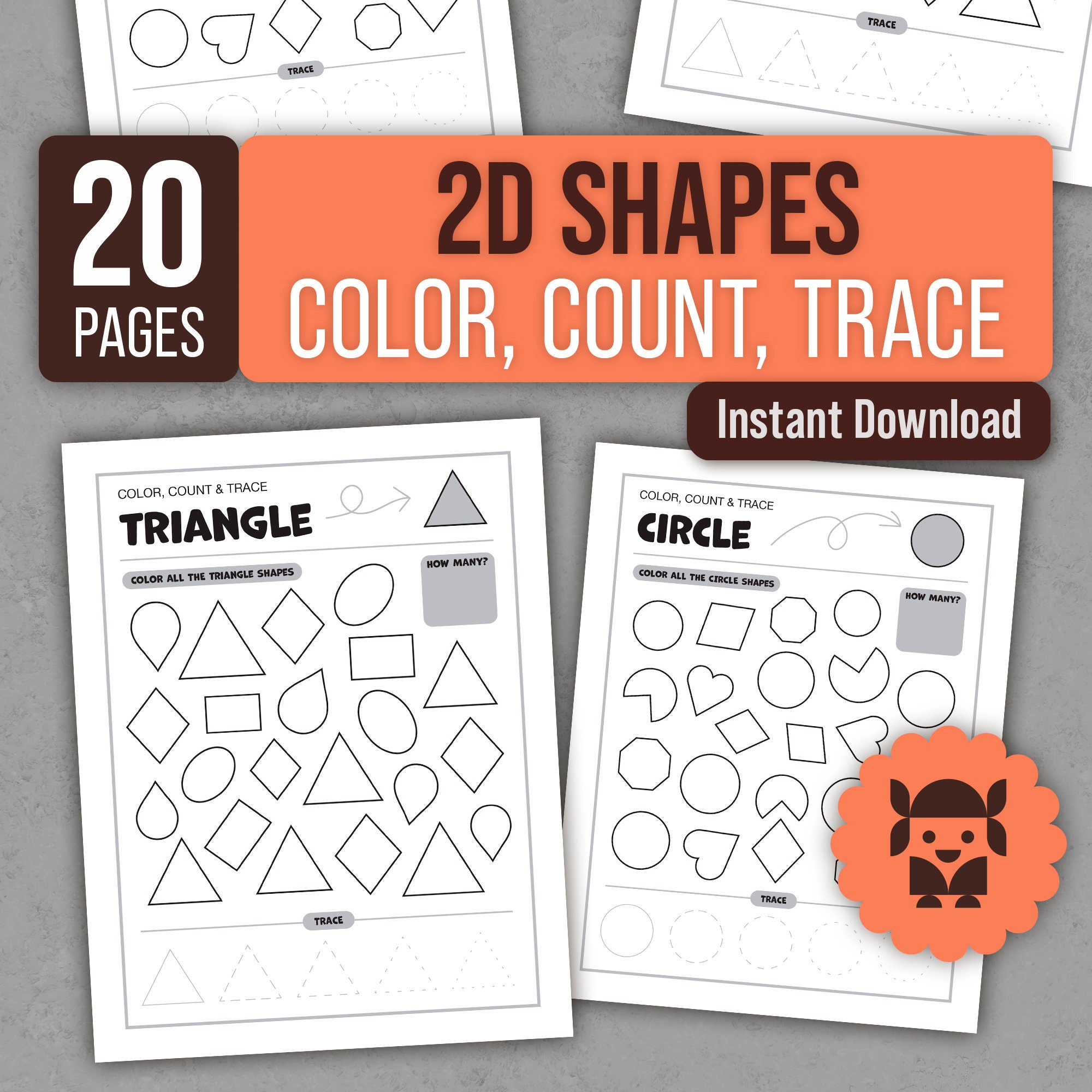 20 Printable 2D Shapes Math Worksheets, Color, Count and Trace ...