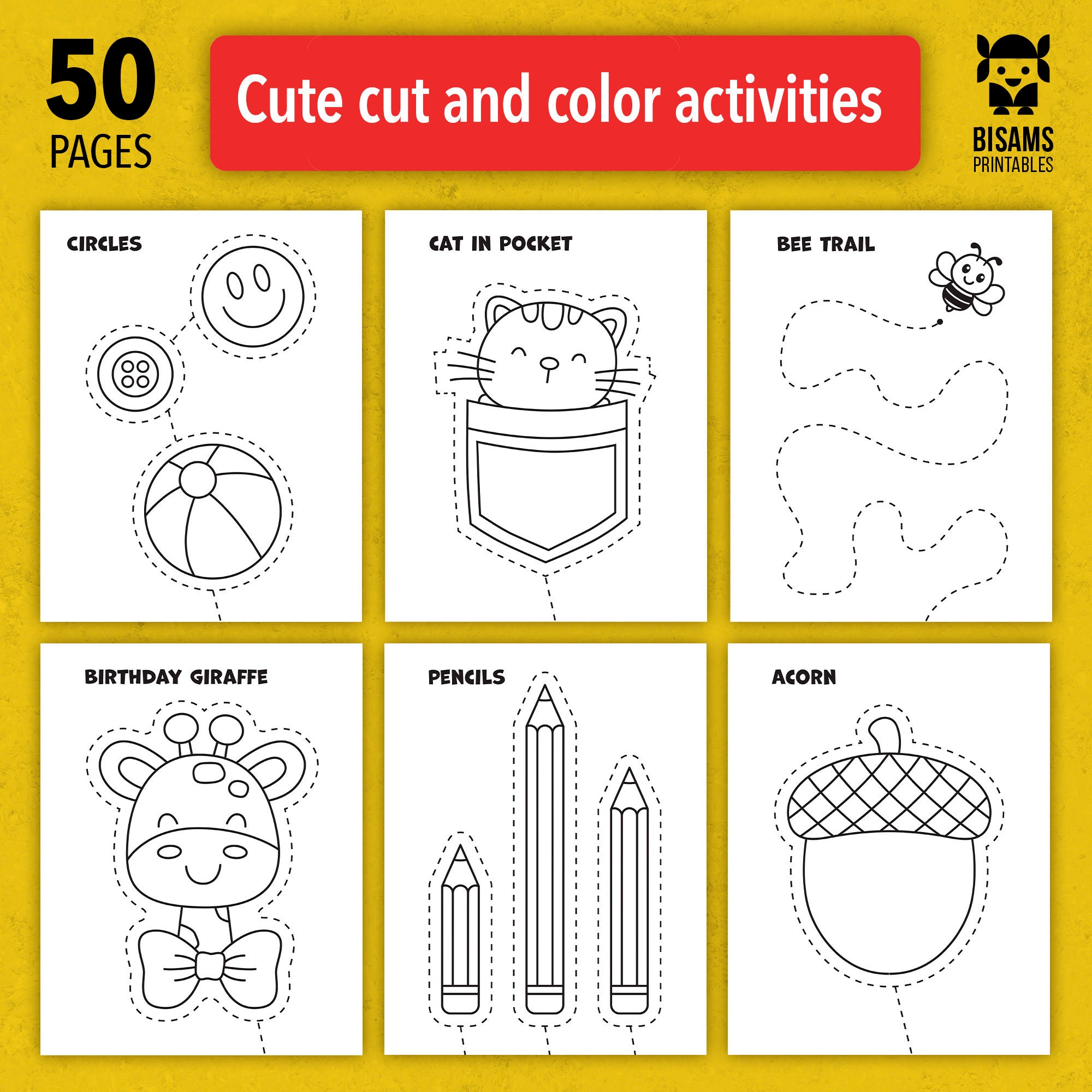 Scissor Skills Activity for Kids, Worksheets Printable Bundle, Cutting ...