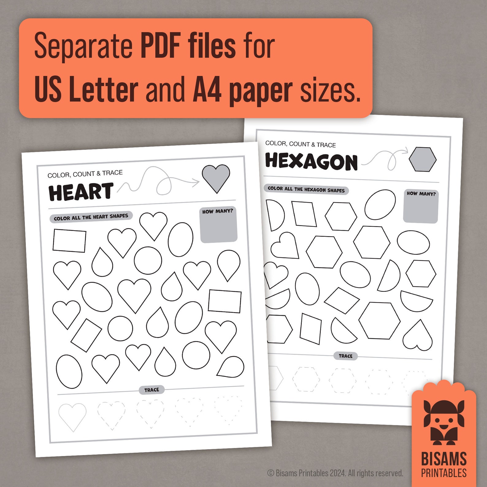 20 Printable 2D Shapes Math Worksheets, Color, Count and Trace ...