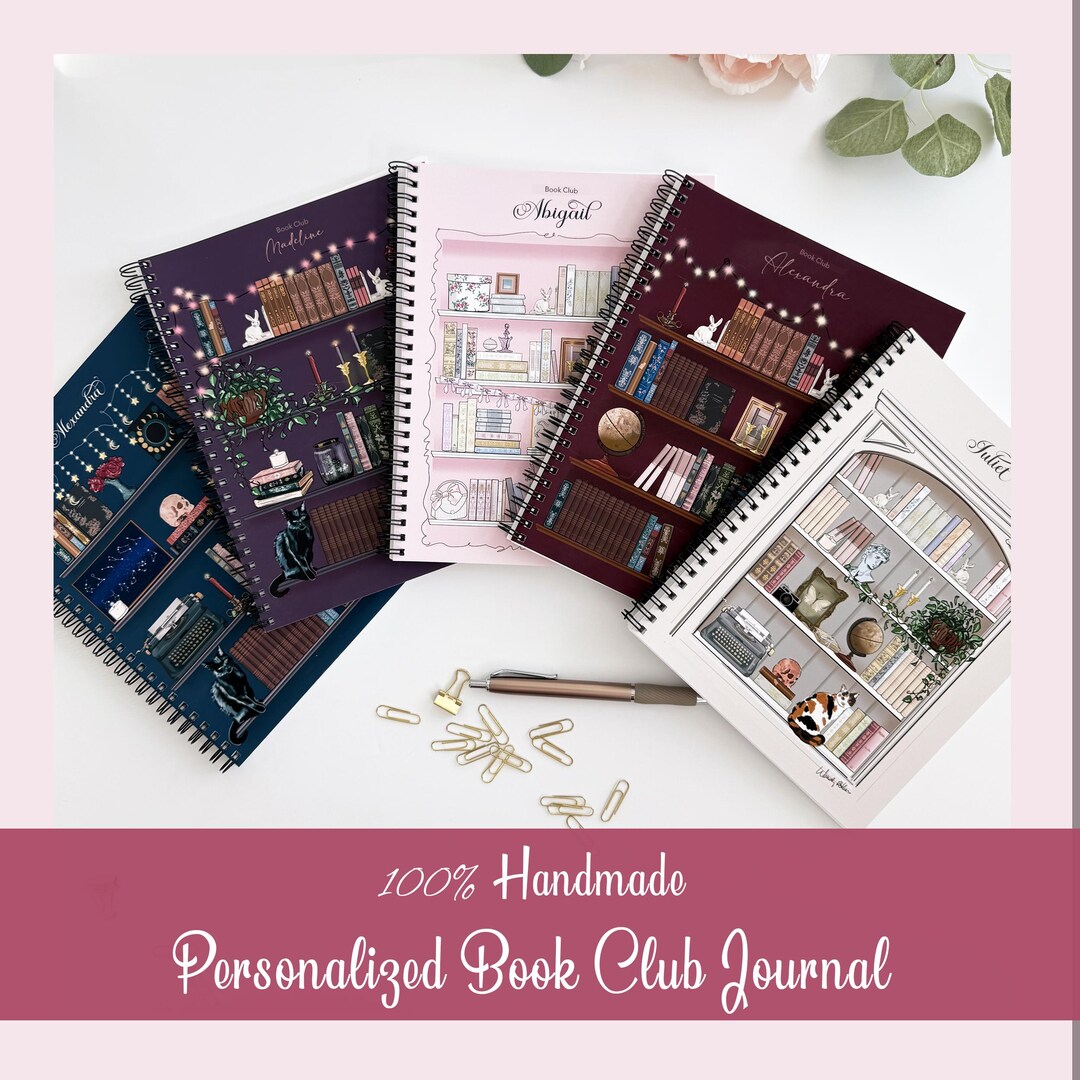 PERSONALIZED Book Club Planning Journal Bookshelves 7"x9" - Handmade ...