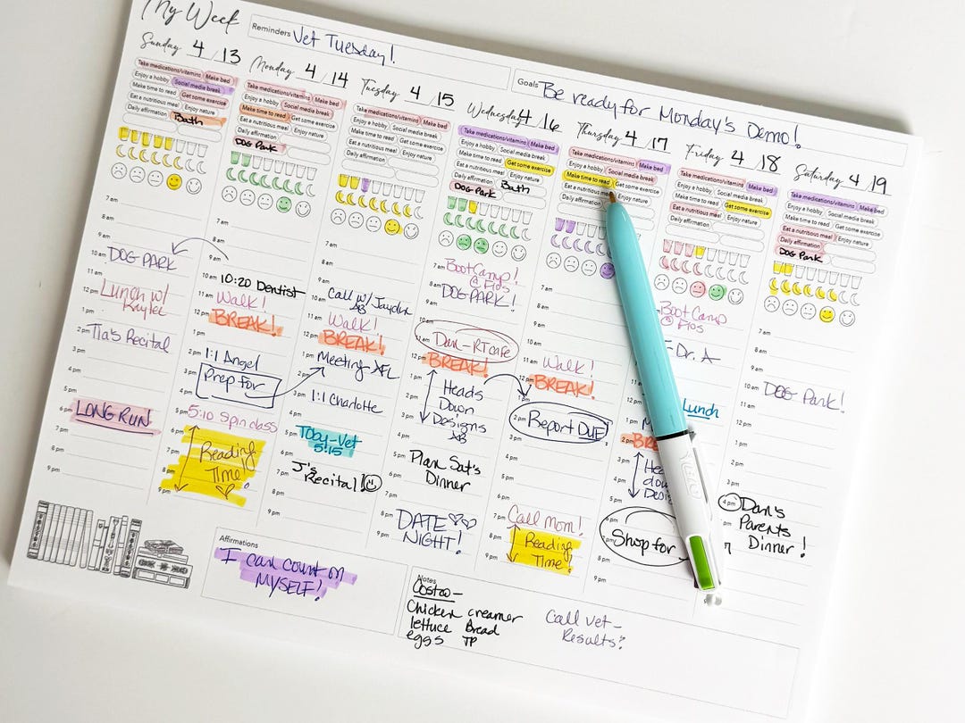 ADHD Weekly Planner Notepad: Handmade Neurodivergent Organizer, Habit ...