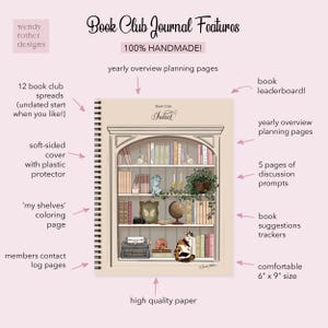 PERSONALIZED Book Club Planning Journal Bookshelves 7"x9" - Handmade ...