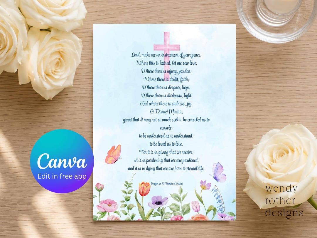Printable Sympathy Poem Folded Card - Editable Canva Template | Funeral ...