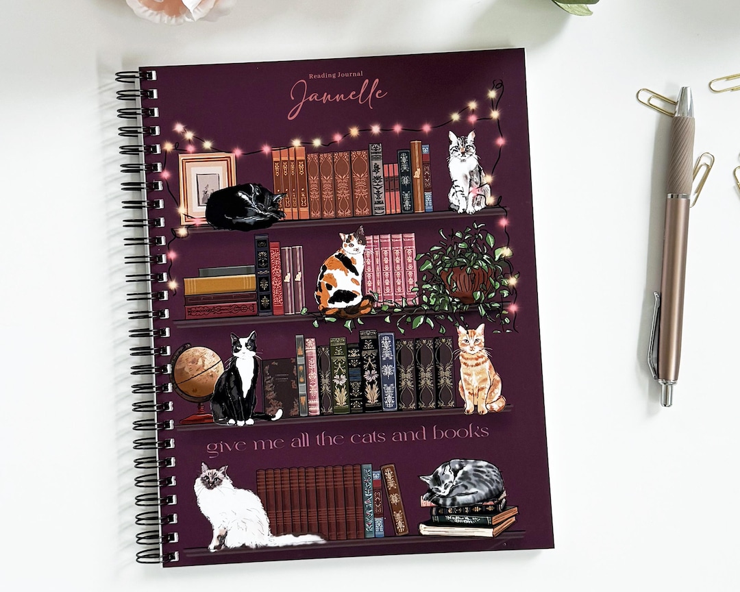 Reading Journal: Cats & Books Illustration, Book Lover Gift ...
