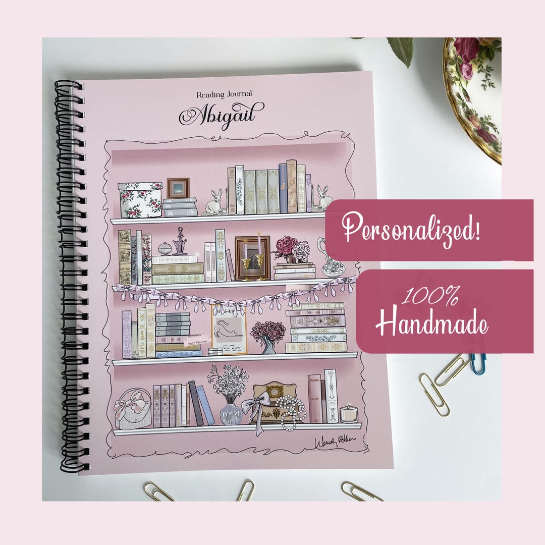 PERSONALIZED Reading Journal Coquette Illustrations 7"x9", Reading Tracker, Book Review, Book ...