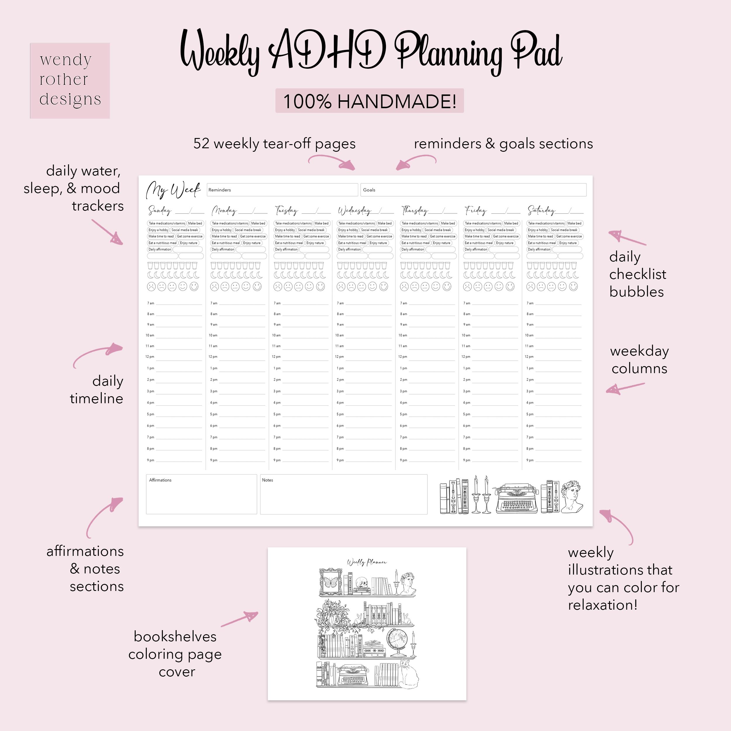 ADHD Weekly Planner Notepad: Handmade Neurodivergent Organizer, Habit ...