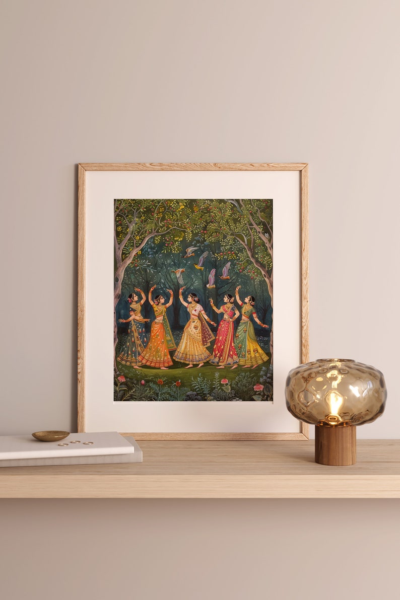 Krishna Gopi Pichwai, Indian Folk Art Painting, Vintage Home Decor ...