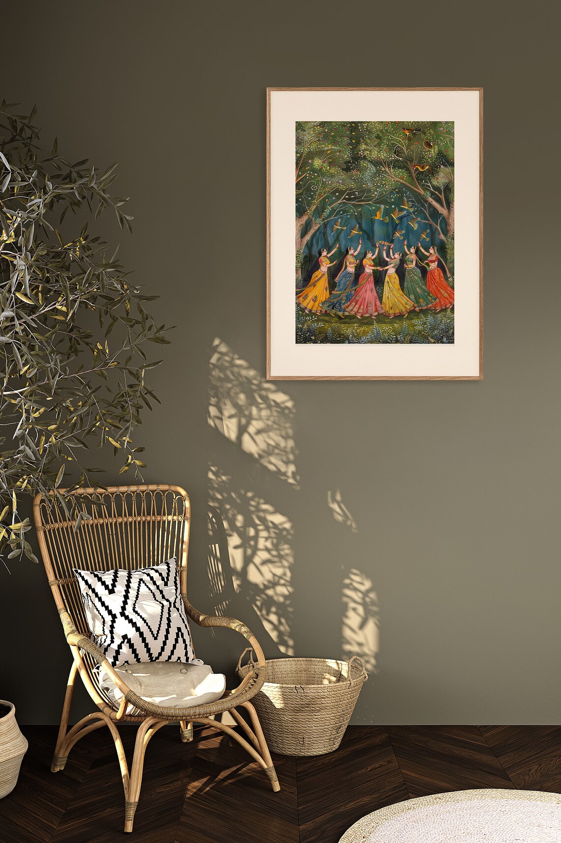 Krishna Gopi Pichwai, Indian Folk Art Painting, Vintage Home Decor ...