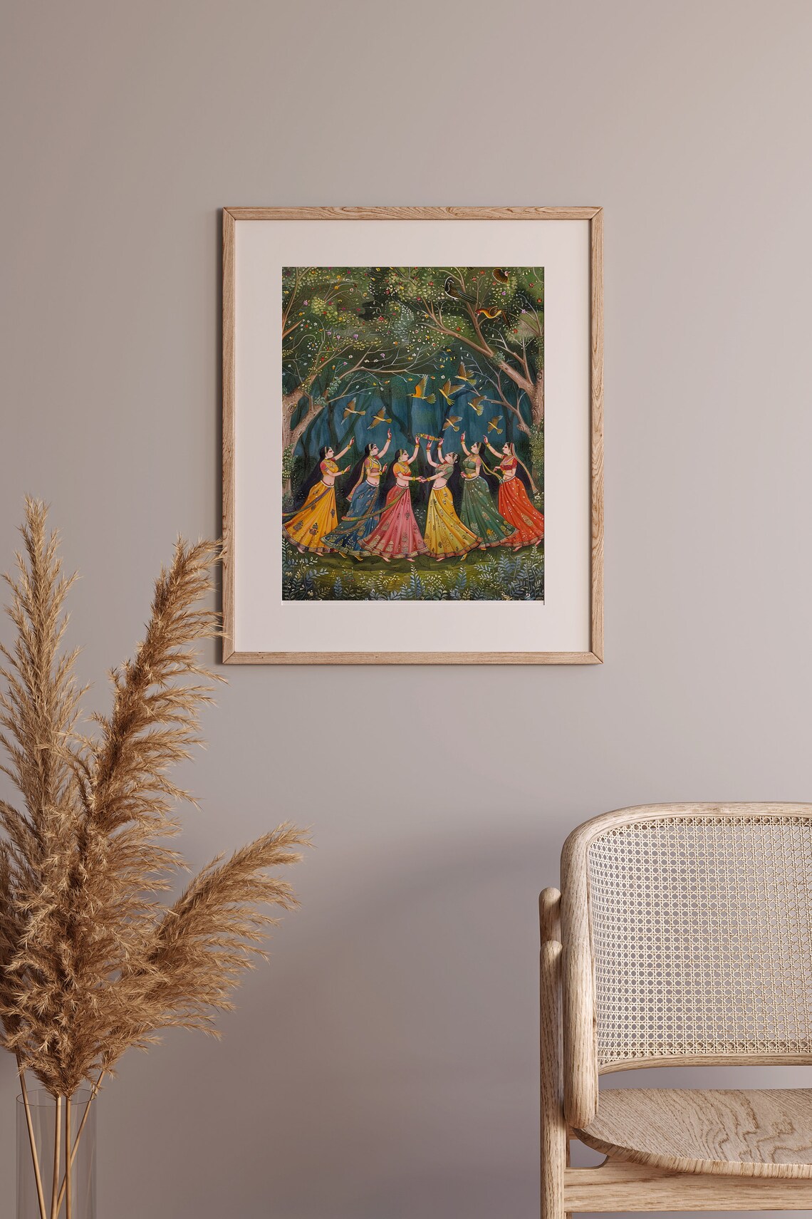 Krishna Gopi Pichwai, Indian Folk Art Painting, Vintage Home Decor ...