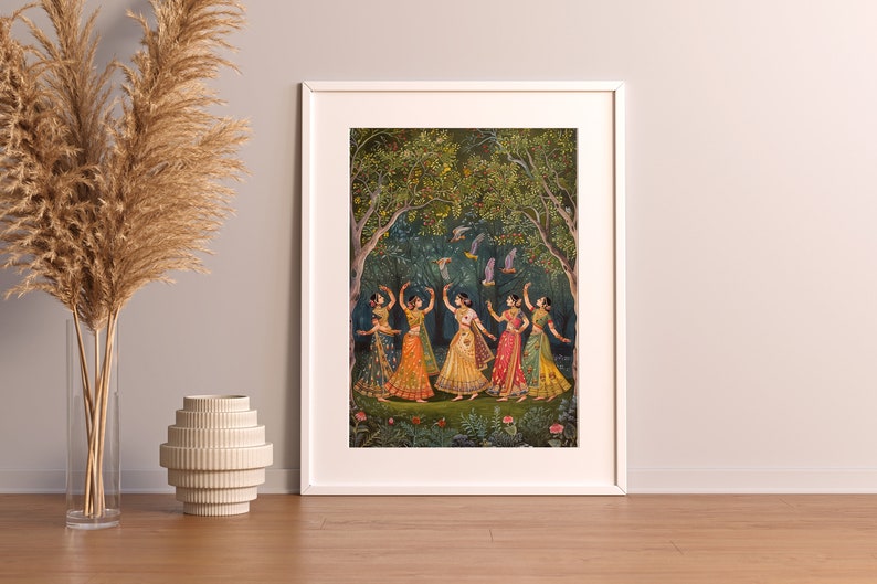 Krishna Gopi Pichwai, Indian Folk Art Painting, Vintage Home Decor ...