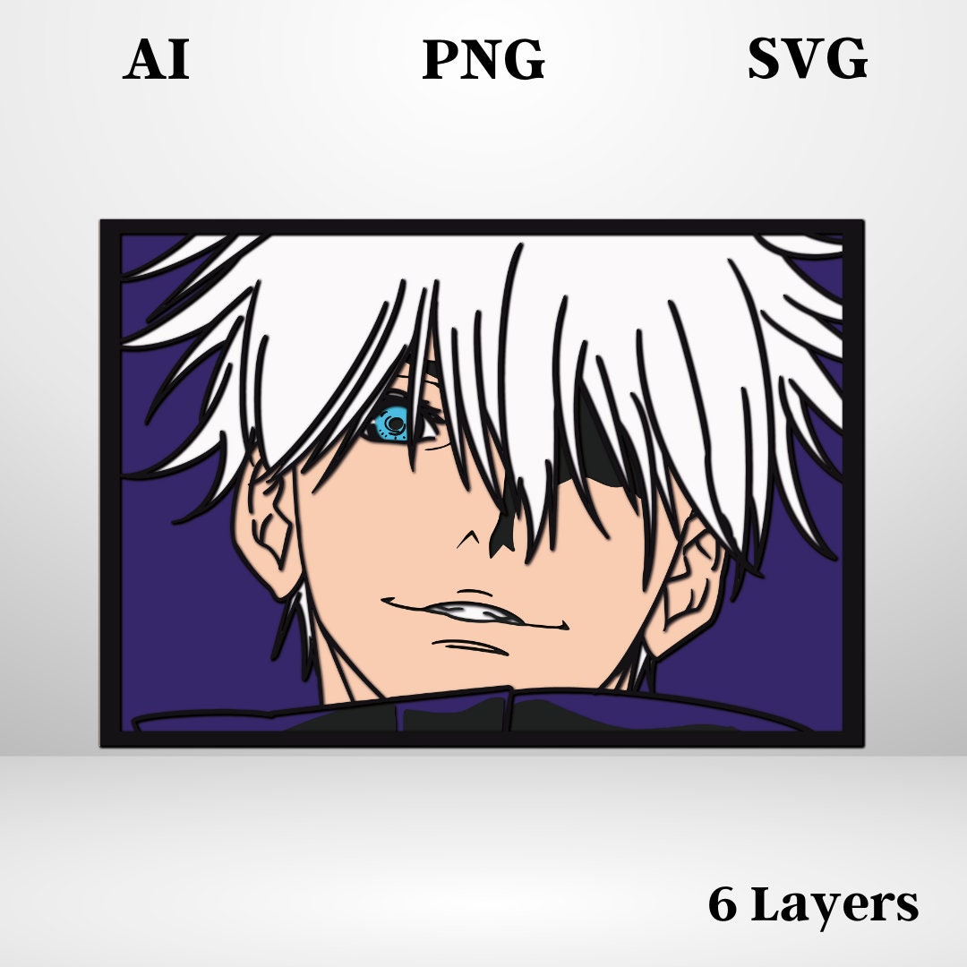 Diseño en capas Anime Gojo SVG Vector 8 Capas J.uj.utsu k.ai.se.n ...