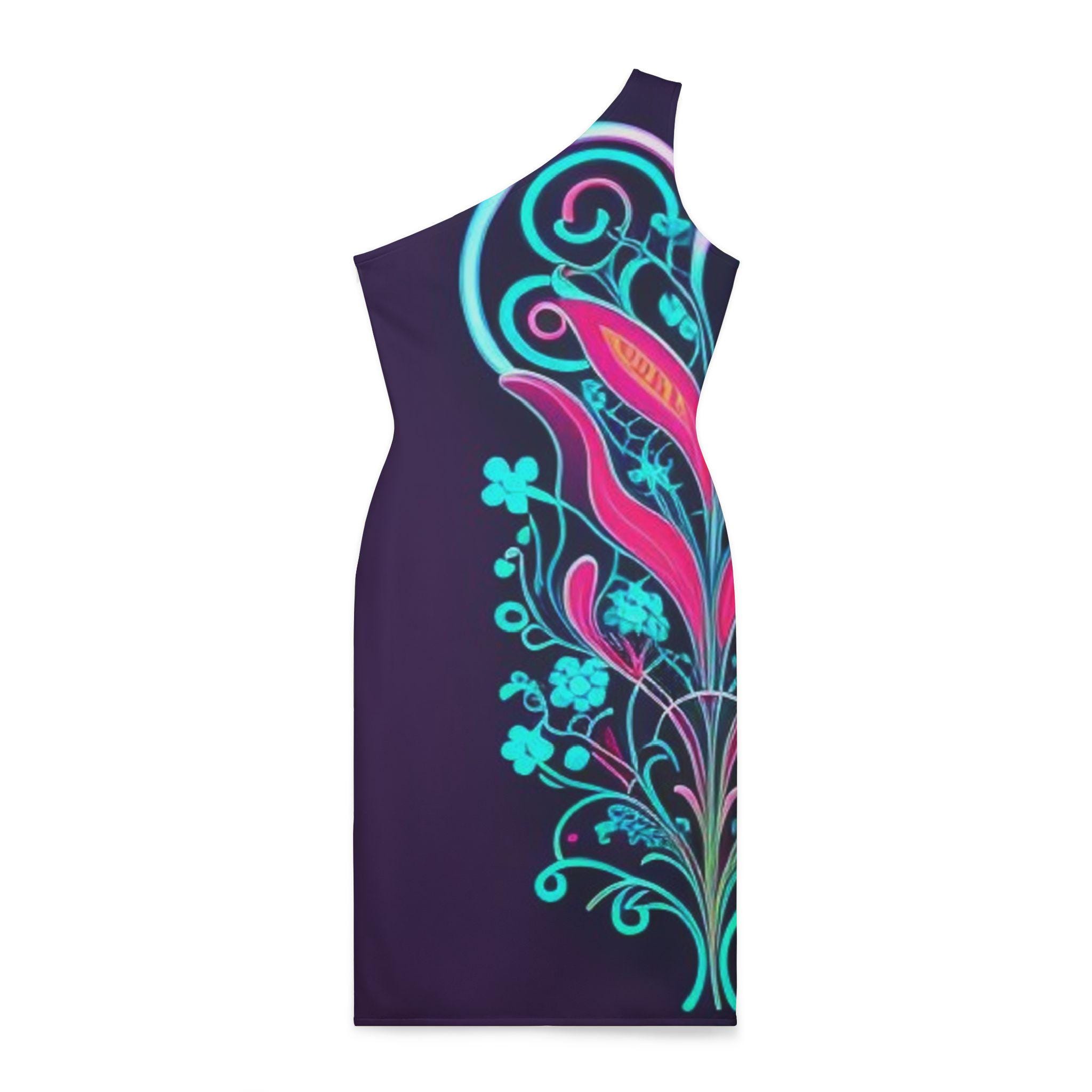 Neon Floral Shoulder Dress, Summer Beach Sundress, Boho One Shoulder ...