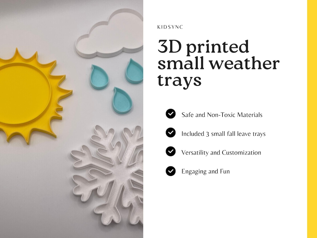 Weather Sensory Tray Set | 3D Printed Sun, Cloud, Raindrop, Snowflake ...