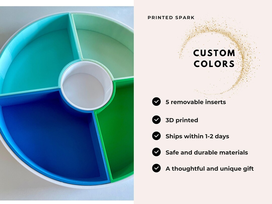 White Round Sorting Tray With 5 Removable Inserts and Lid Custom Color ...