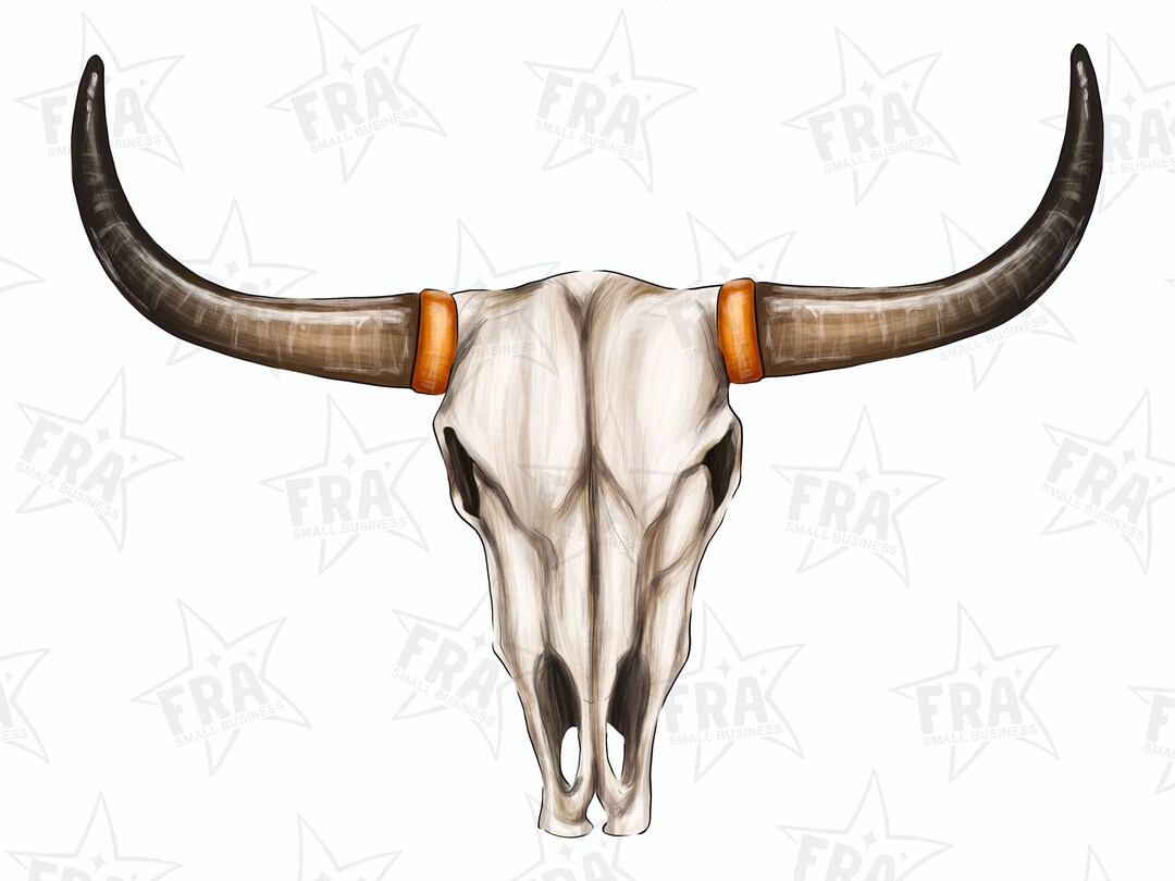 Western Bull Skull Png Sublimation Design, Hand Drawn Bull Skull Png ...