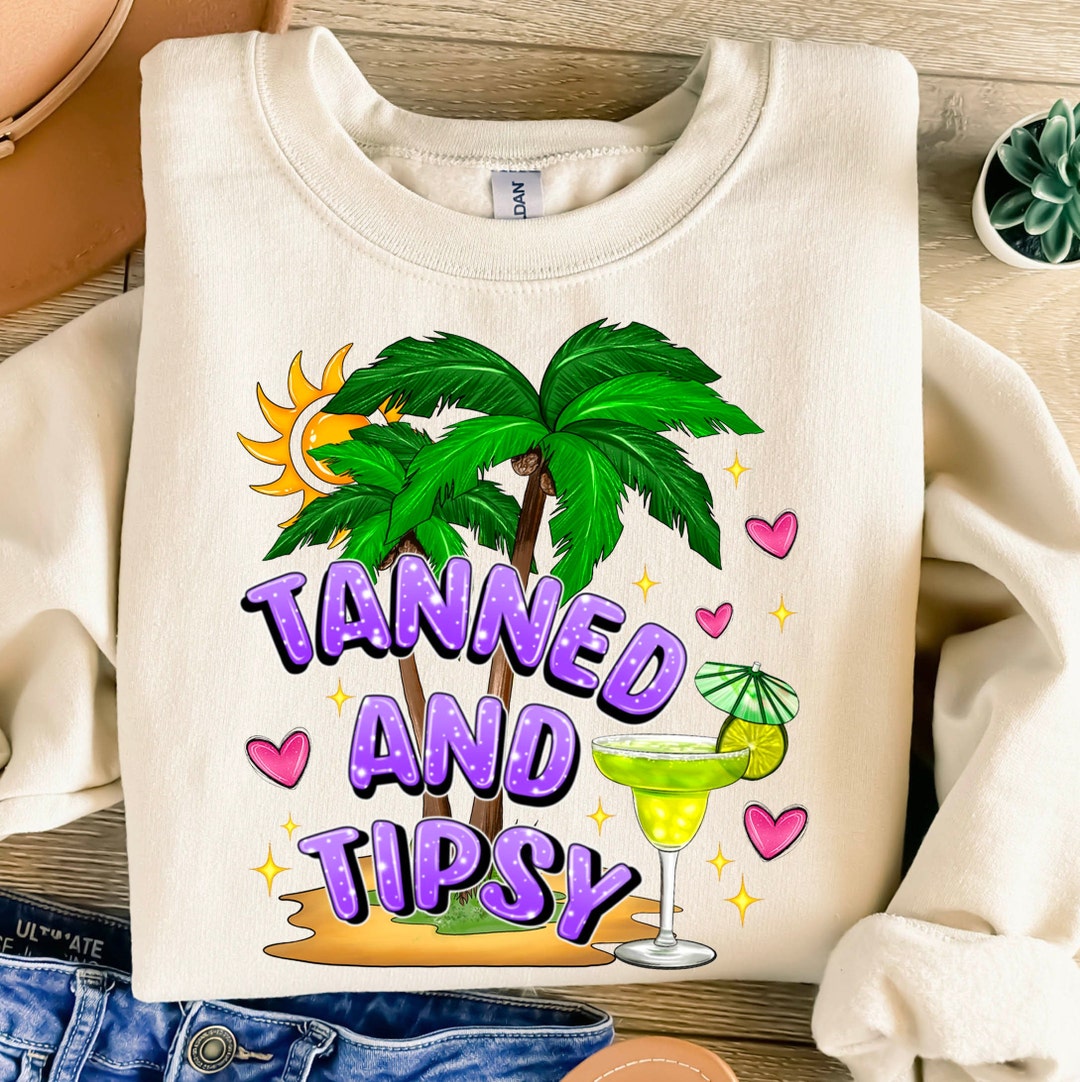 Tanned and Tipsy PNG, Bright Doodle Png, Funny Summer Quotes, Summer ...