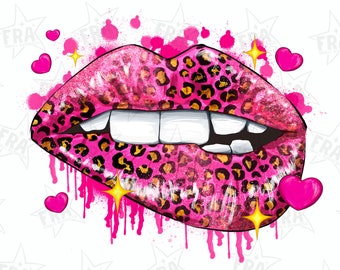 Pink Leopard Lips Png Sublimation Design Download, Pink Lips Png ...