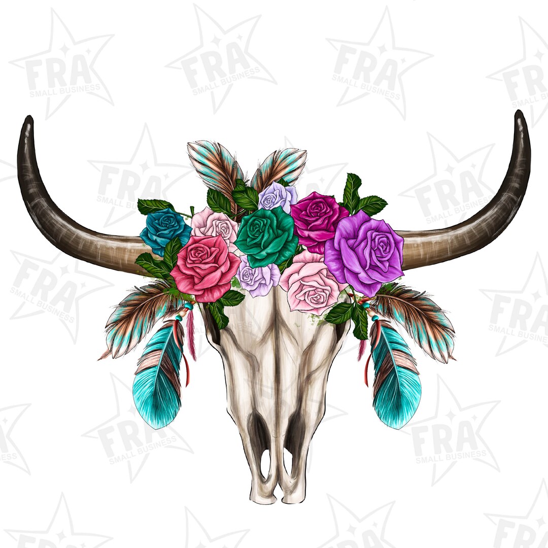 Cow Print Aztec Western Bull Skull Png, Western Bull Skull Png ...