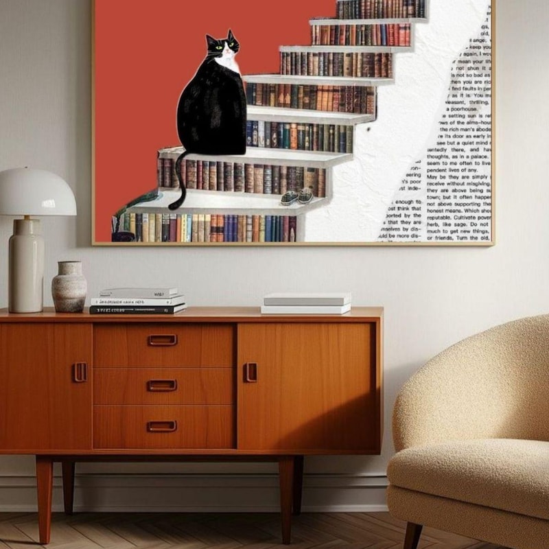 Cat Library Poster - Etsy