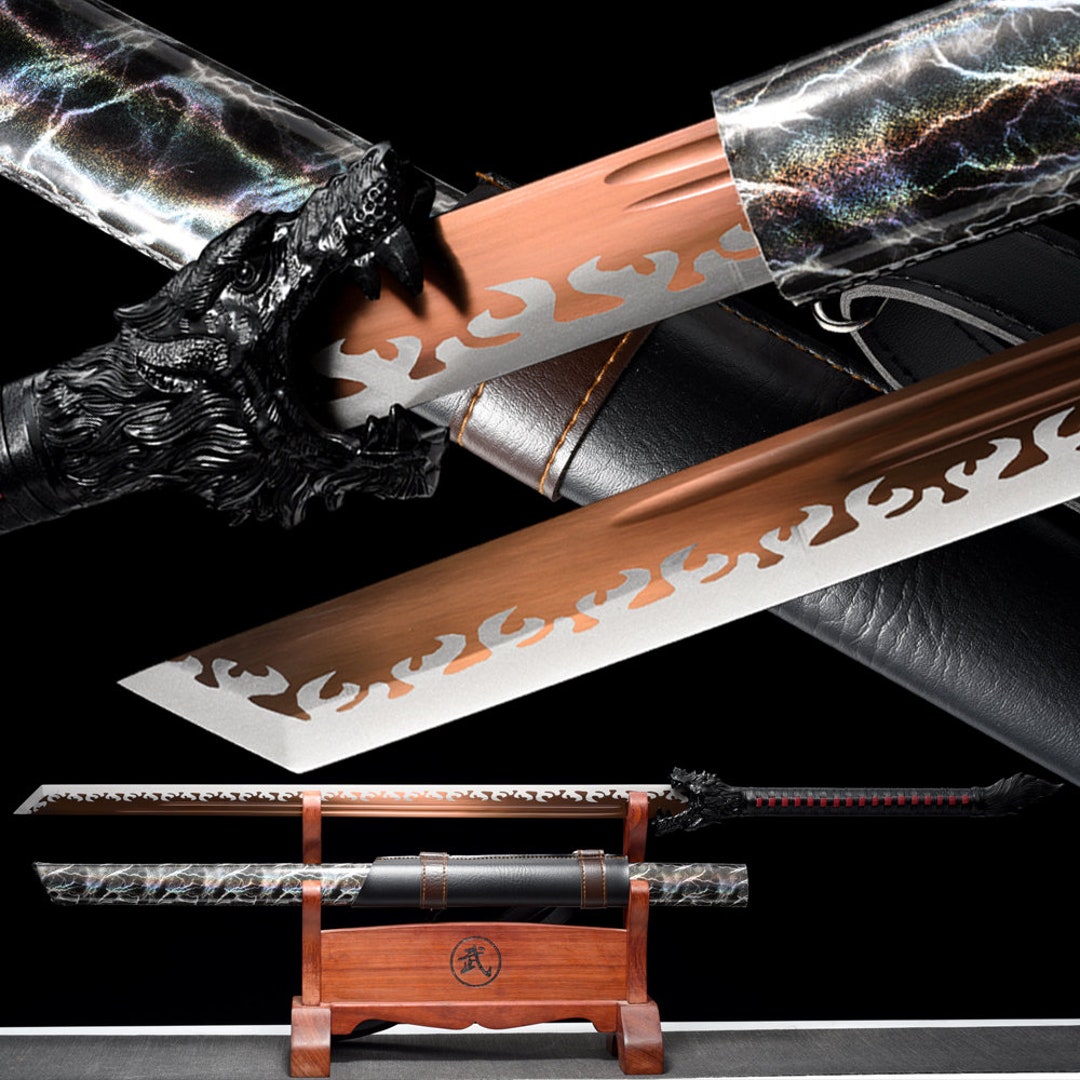 Black Katana,alloy Tsuba Samurai Sword,bake Gold Blade,handmade ...