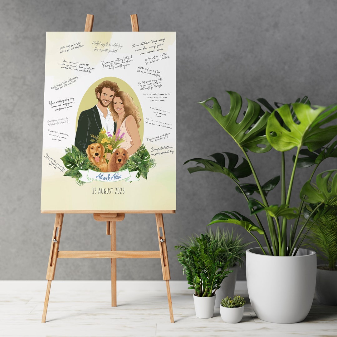 Hawaiian Beach Wedding Welcome Sign With Custom Hand-drawn Portrait ...