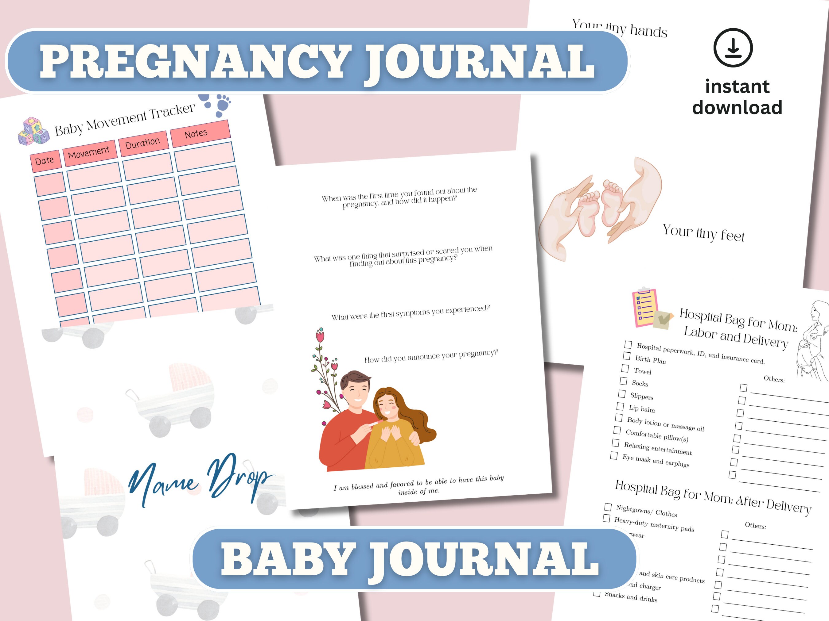 Pregnancy & Baby Journal Printable and Digital File, New Mom Gift, Baby ...
