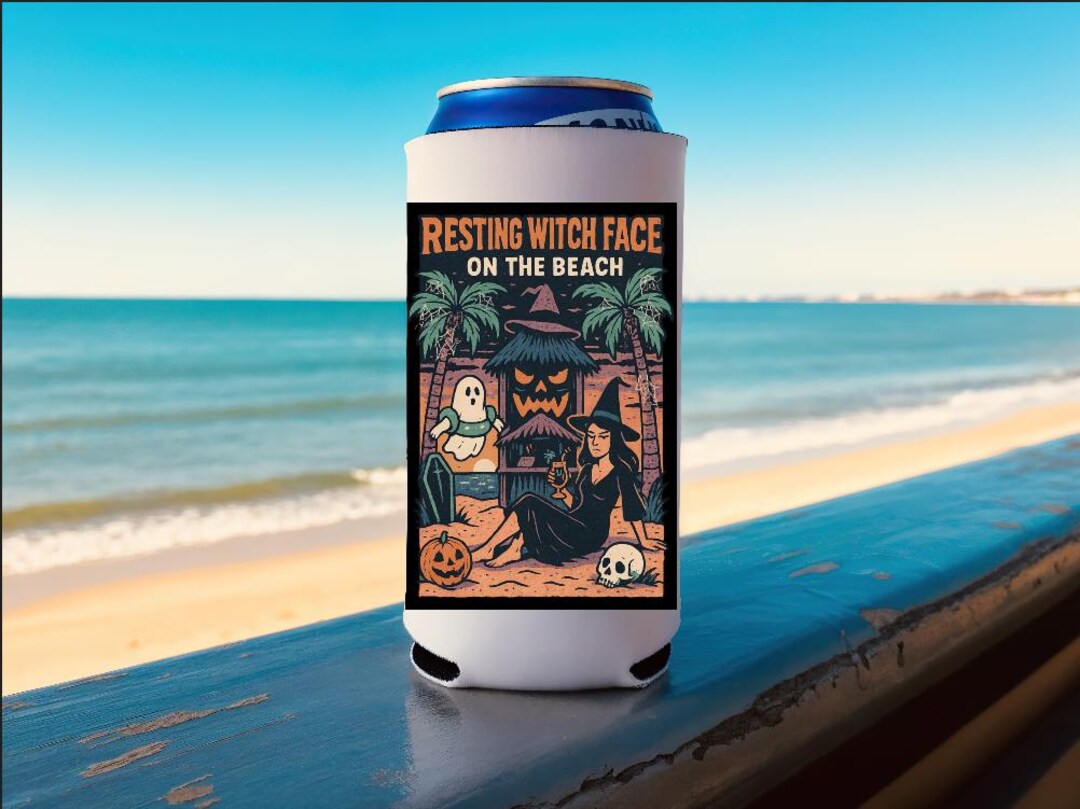 Resting Witch Face Can Koozie-spooky Summerween Tiki Beach Scene | 90s ...