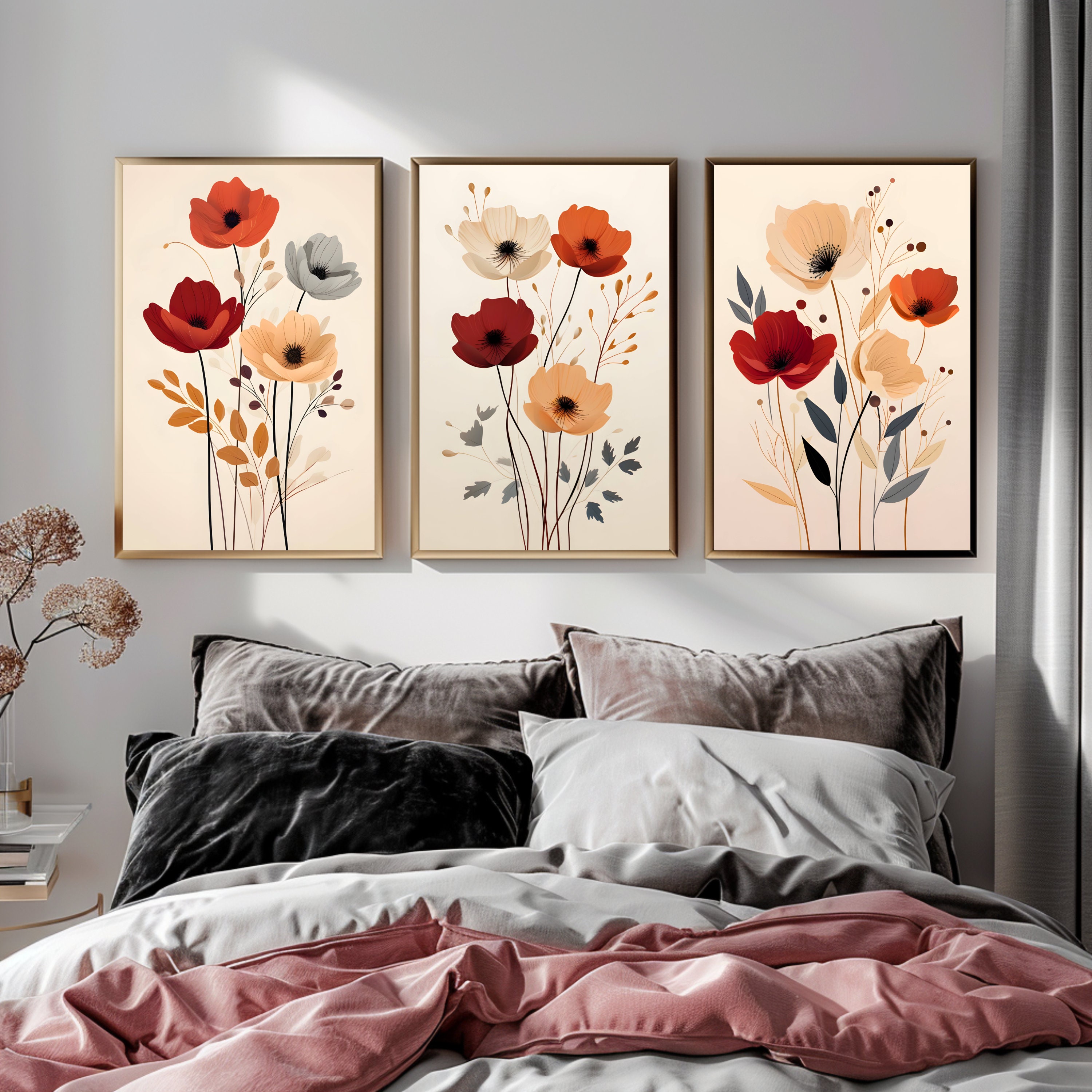 Boho Flower Wall Art, Boho Floral Poster, Neutral Flower Print ...