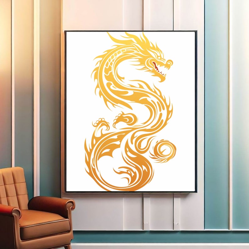 Golden Dragon Printable Wall Art,minimal Dragon Poster,animal Art ...