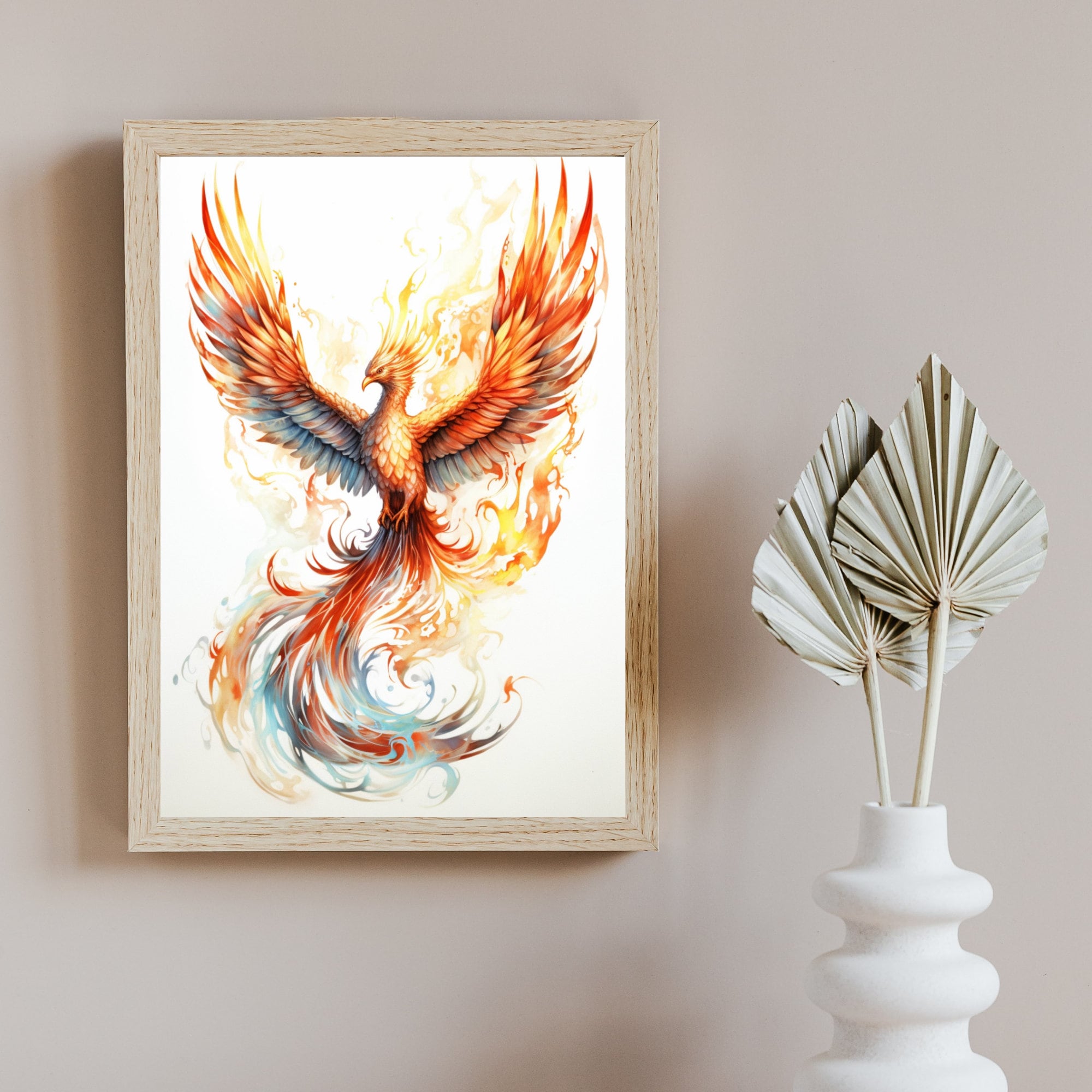 Fire Phoenix,printable Wall Art,fire Bird Watercolor Painting,animal ...