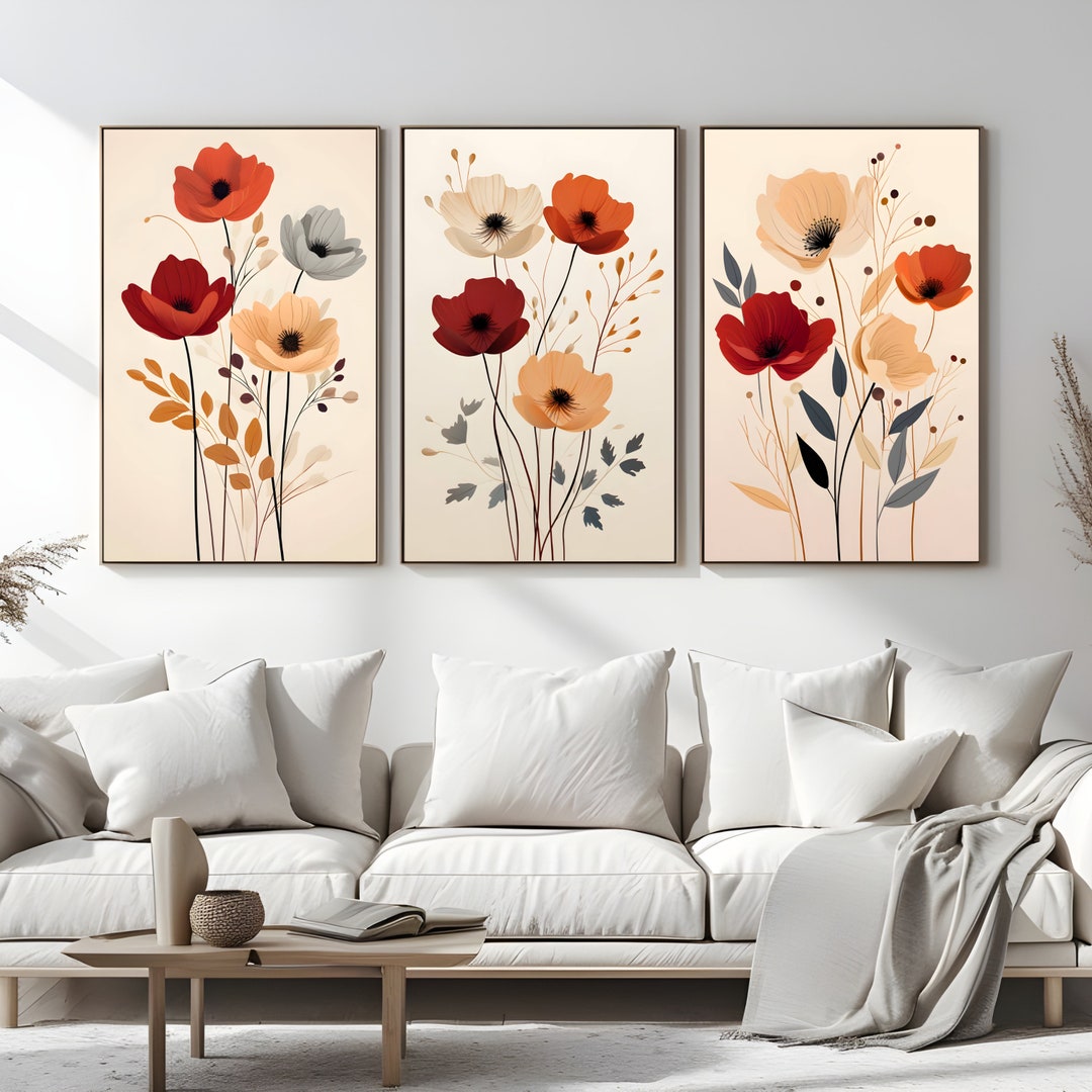 Boho Flower Wall Art, Boho Floral Poster, Neutral Flower Print ...